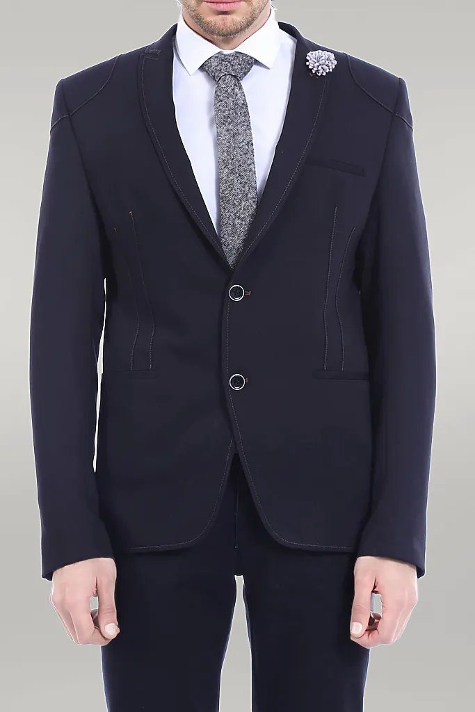 2 Button Shoulder Split Cotton Black Jacket