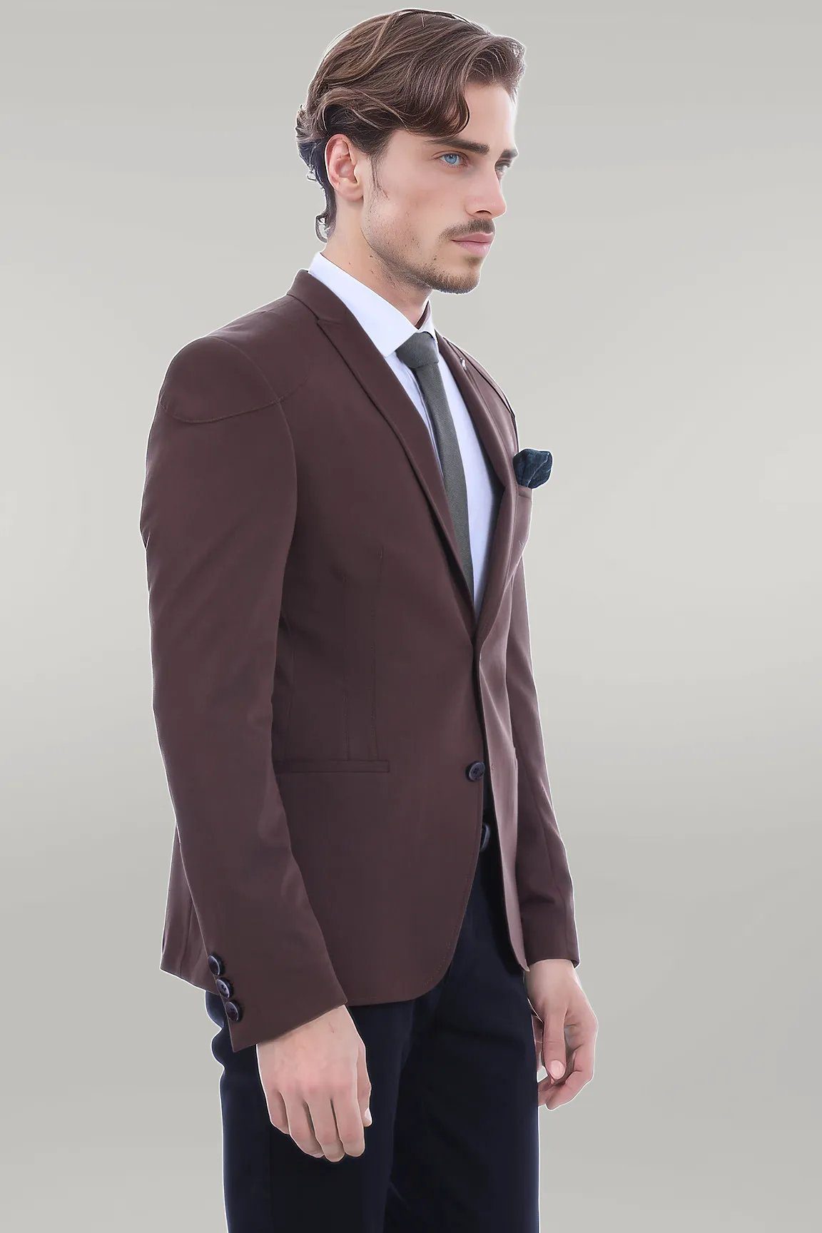 2 Button Shoulder Split Cotton Brown Jacket
