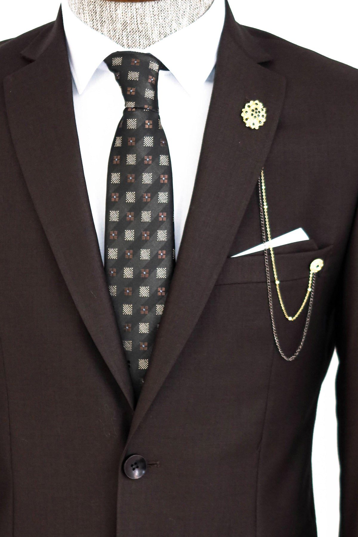 2 Buttons 2 Piece Brown Men Suit