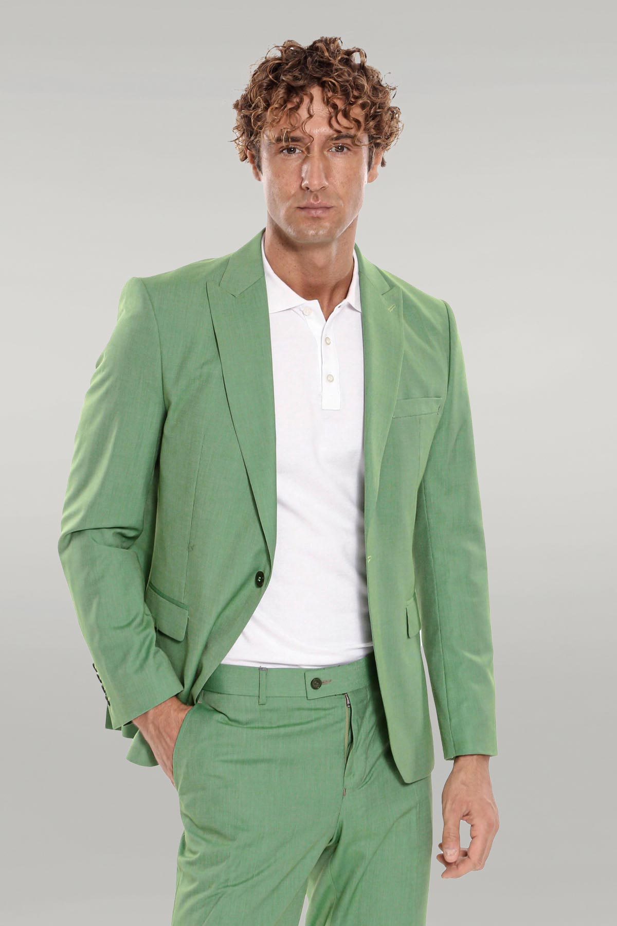 2 Piece Patterned Slim Fit Green Men Suit