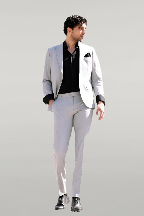 2 Piece Plain Slim Fit Grey Men Suit