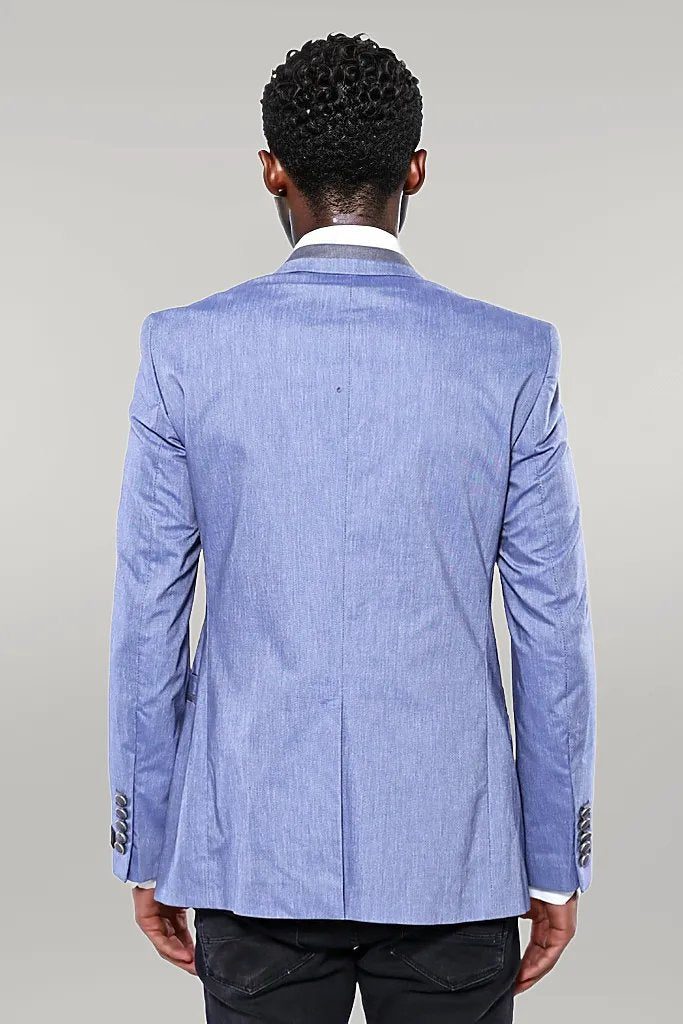 3 Pockets 2 Buttons Cross Piping Light Blue Jacket