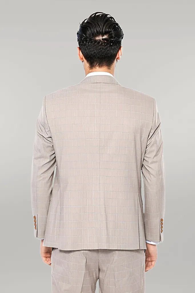 4 Drop Checked Regular Fit Beige Suit