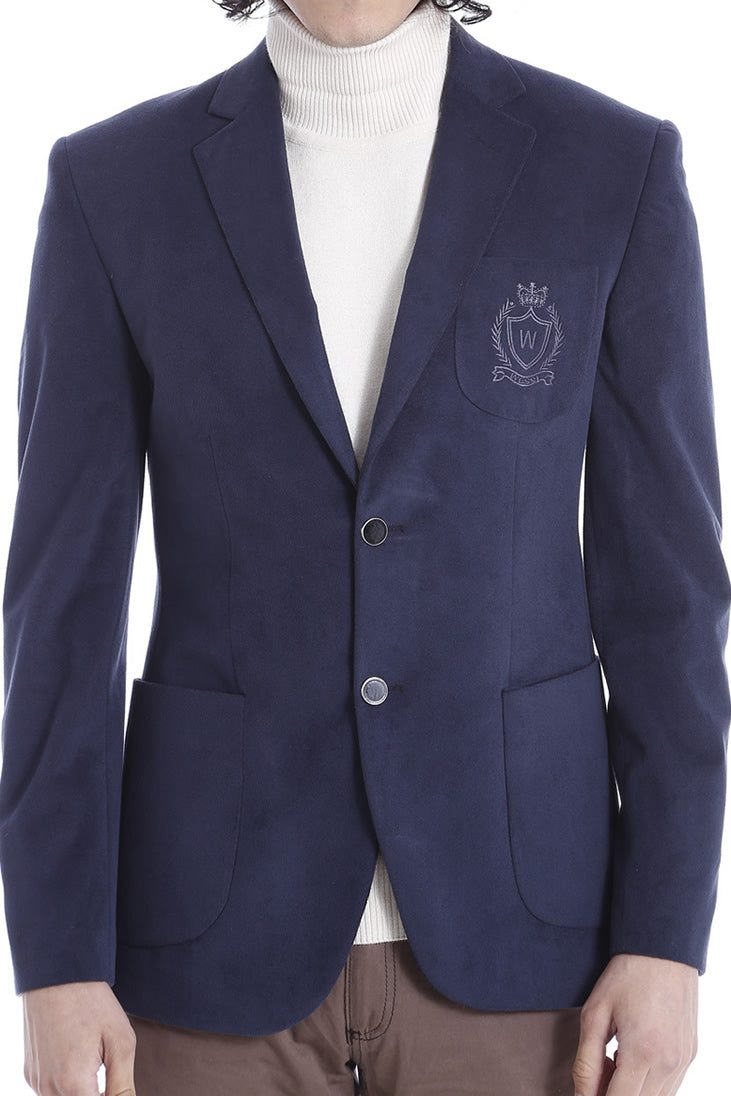Bag Pocket Rigging Velvet Navy Blue Jacket