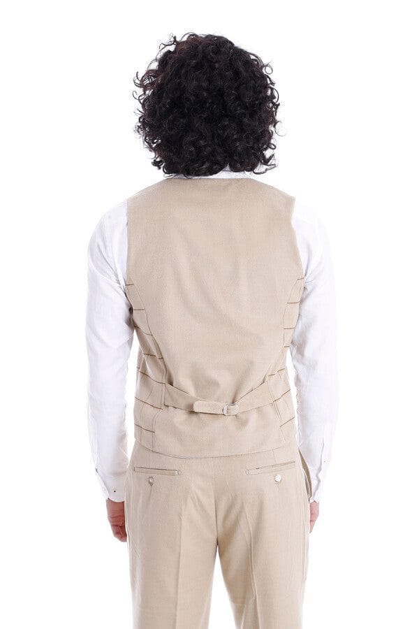 Beige Men Vest Pants Set