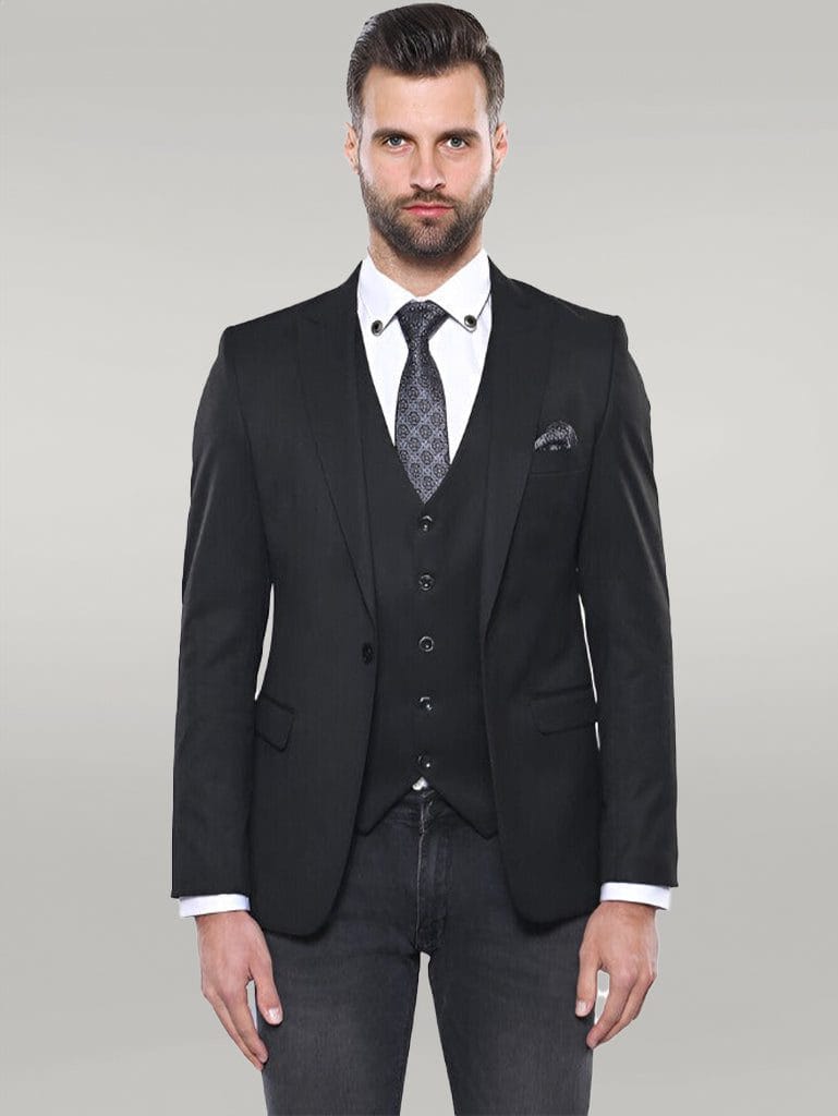 Black Blazer Vest Set