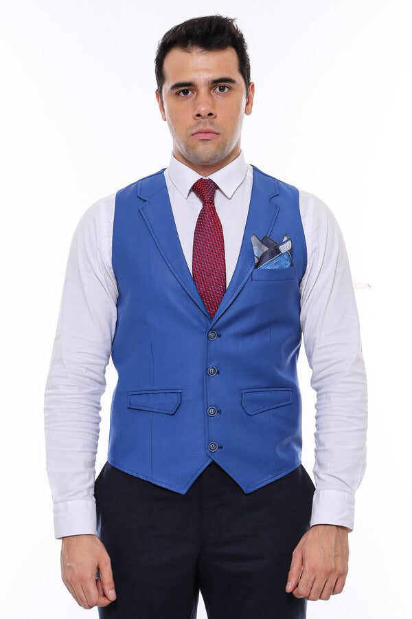 Blue Plain Collared Men's Vest