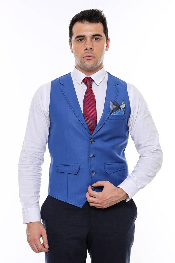 Blue Plain Collared Men's Vest