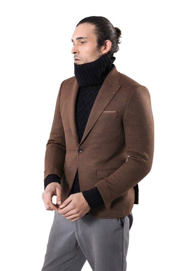 Brown Slim Fit Jacket for Men