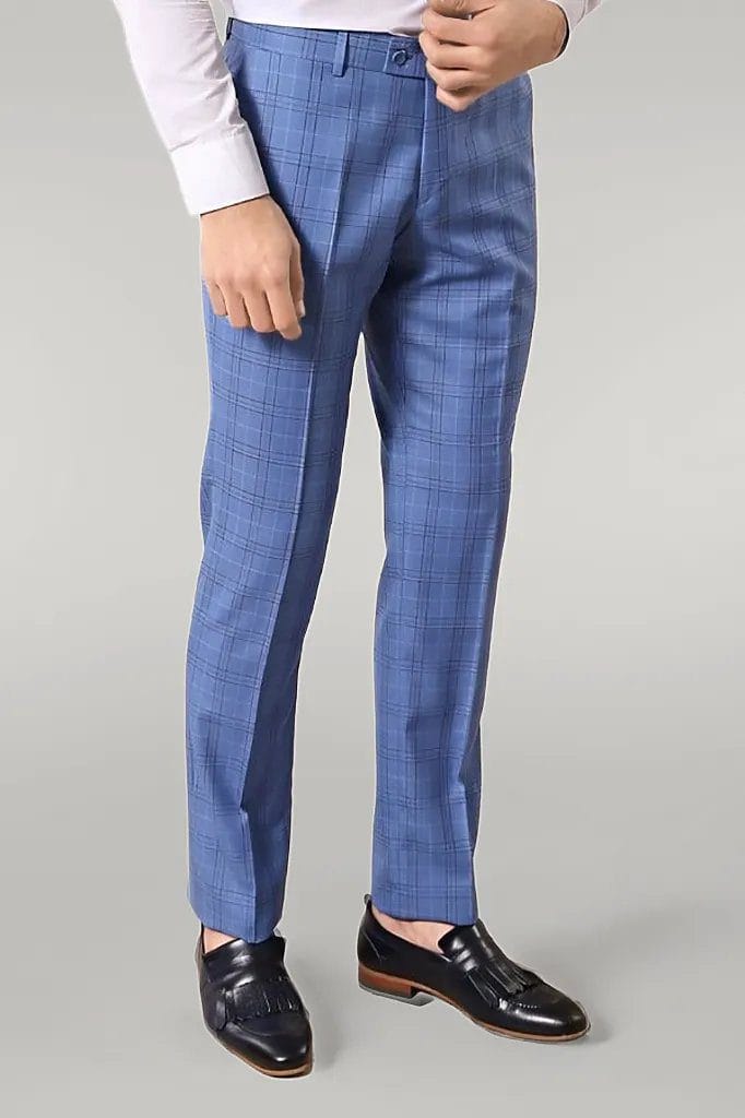Checked Light Blue Men Suit