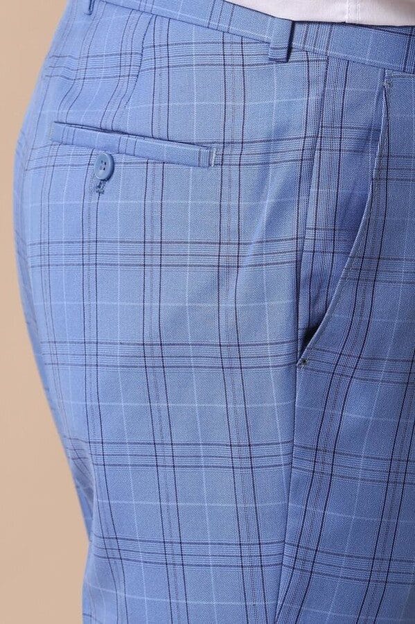 Checked Light Blue Men Suit