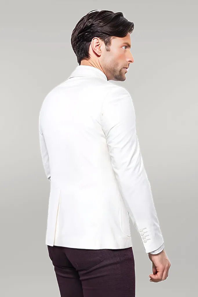 Chest Zippered Detail Cream Linen Jacket