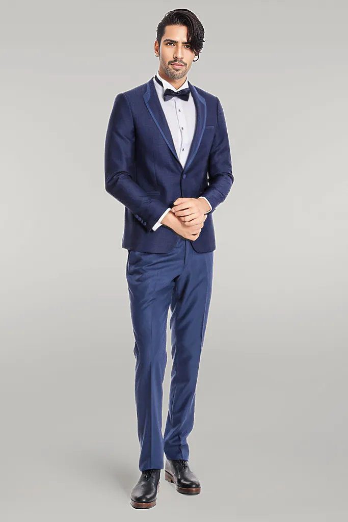 Dot Patterned Dark Blue Tuxedo