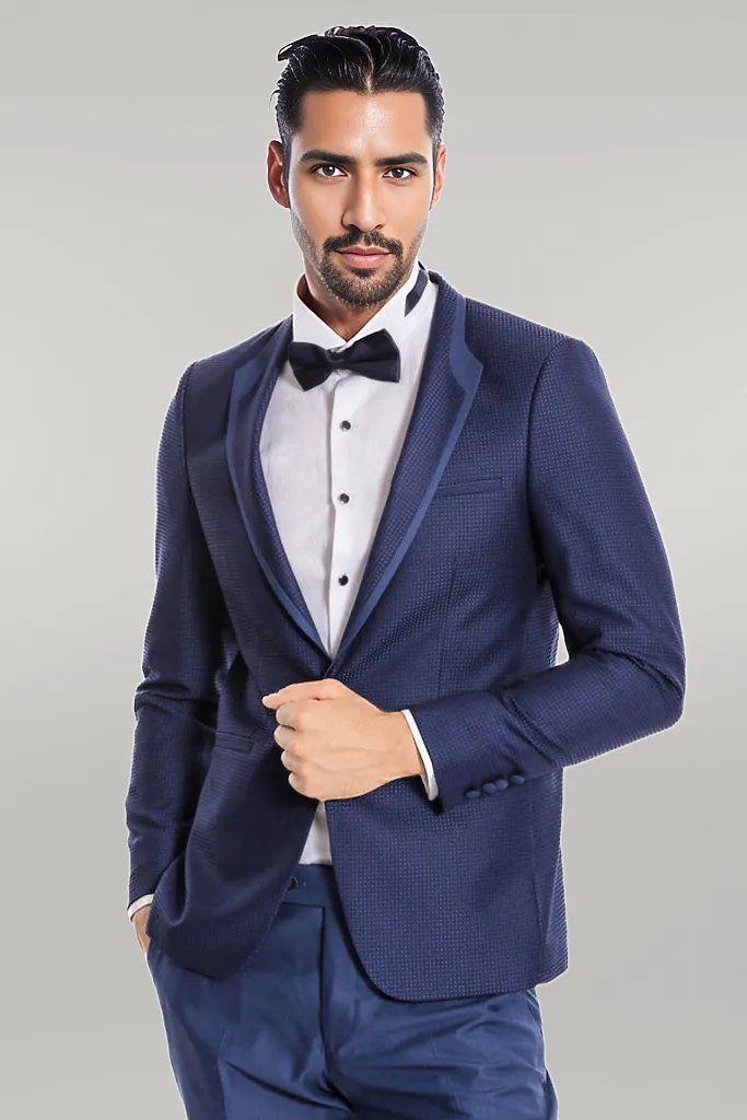 Dot Patterned Dark Blue Tuxedo