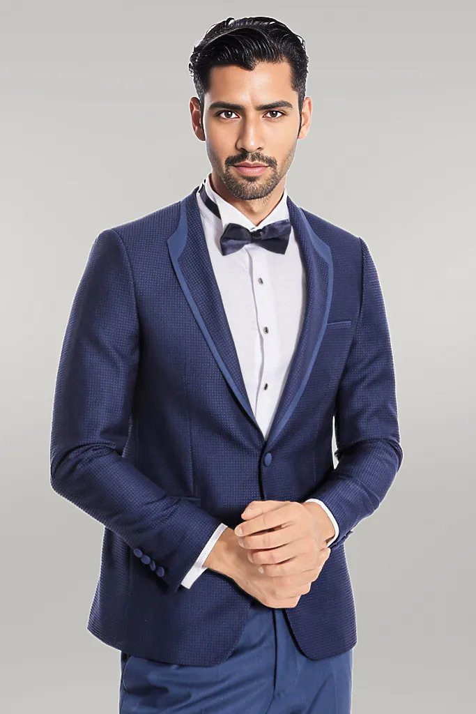 Dot Patterned Dark Blue Tuxedo