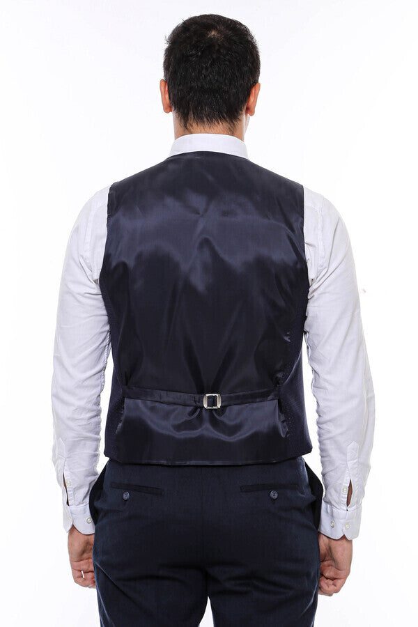 Dot Patterned Navy Blue Vest