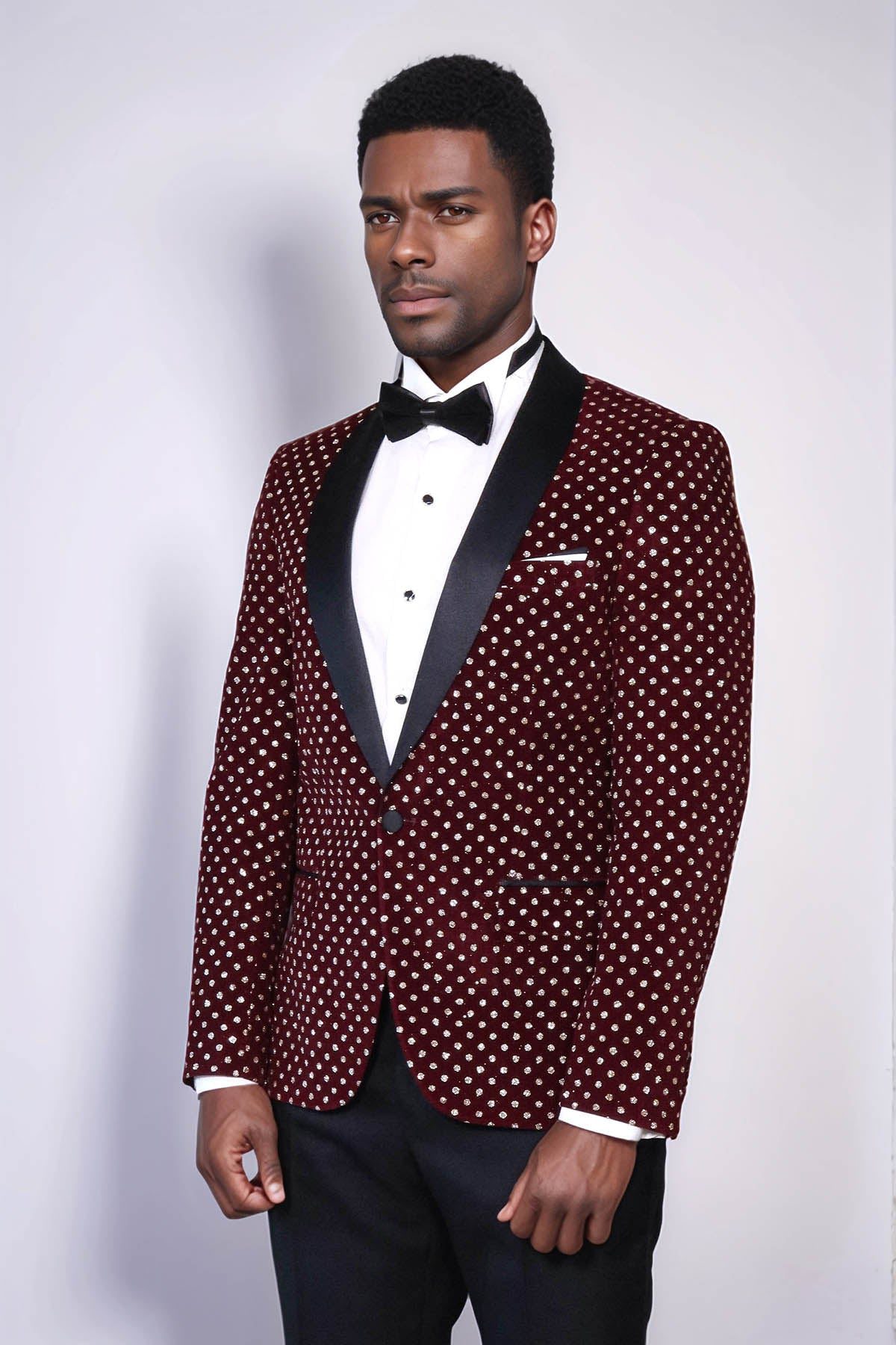 Dot Patterned Slim Fit Burgundy Men Dinner Jacket