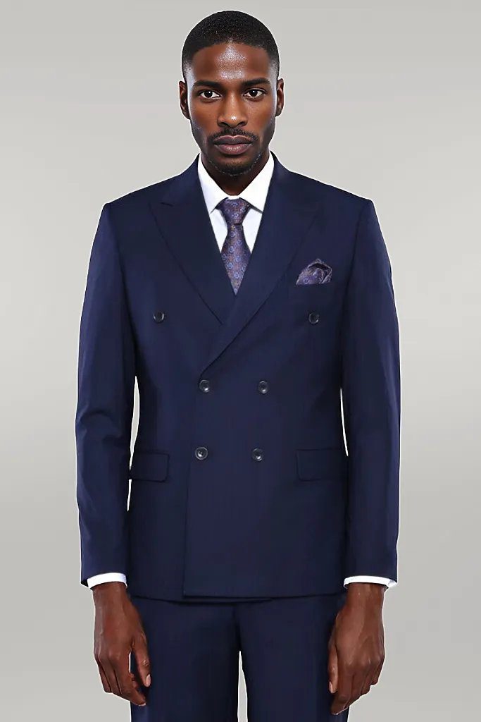 Double Breasted Slim Fit Navy Blue Men Suit
