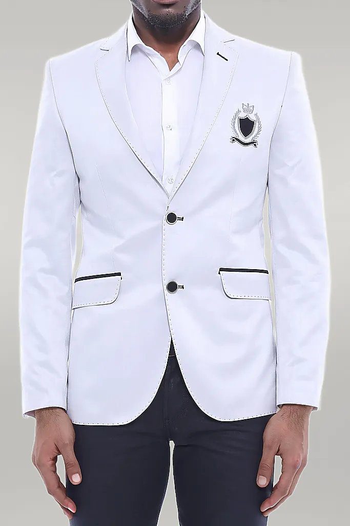 Double Button Mono Lapel Crested Cream Jacket