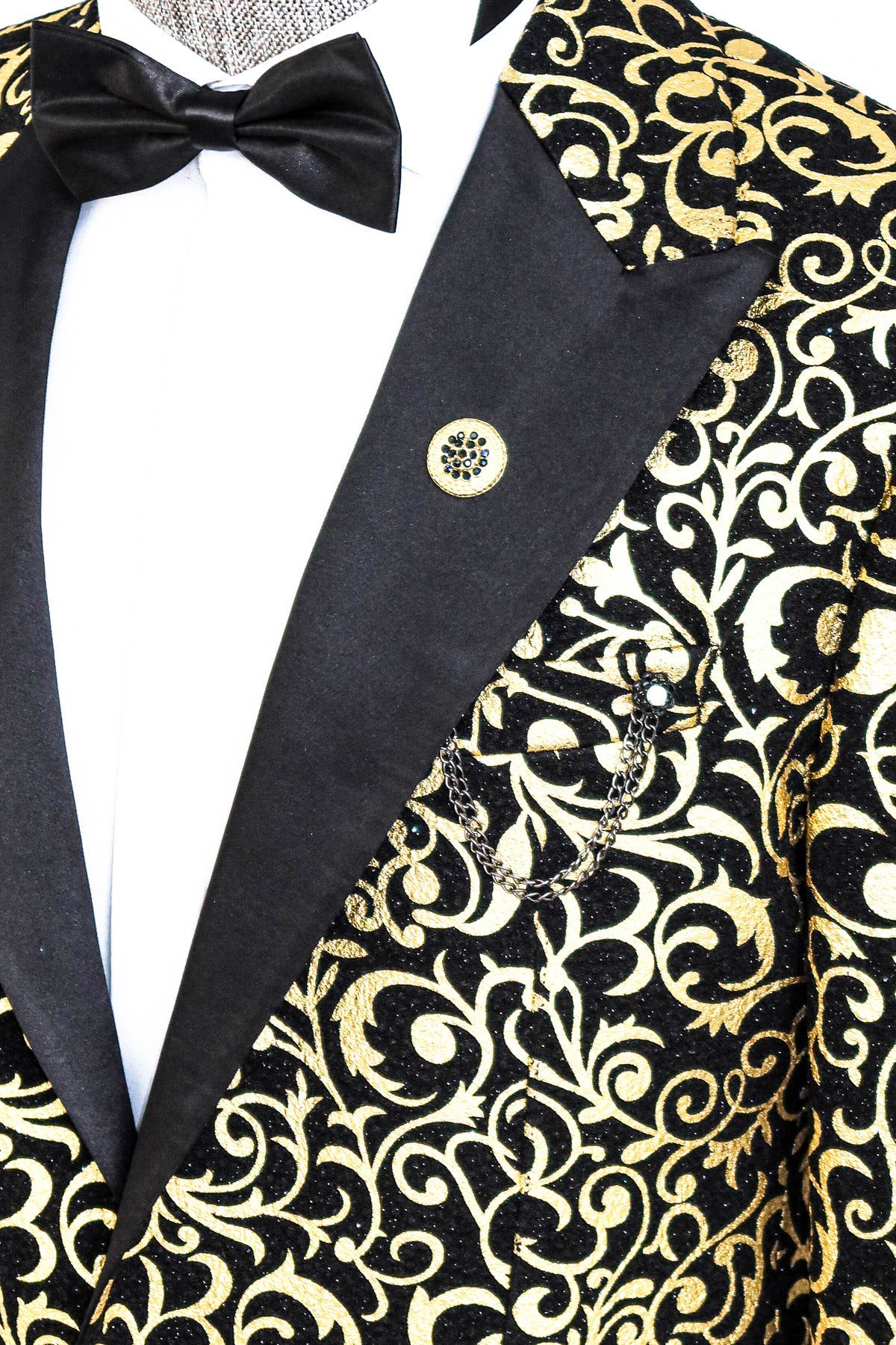 Gold Patterned Over Black Men Evening Dinner Jacket