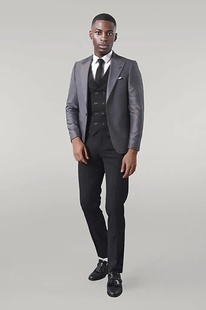 Grey Jacket Combined Black Suit