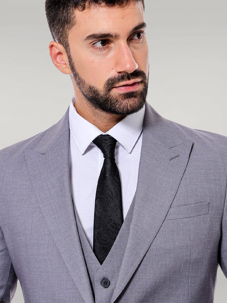 Grey Men's Plain Suit with Vest