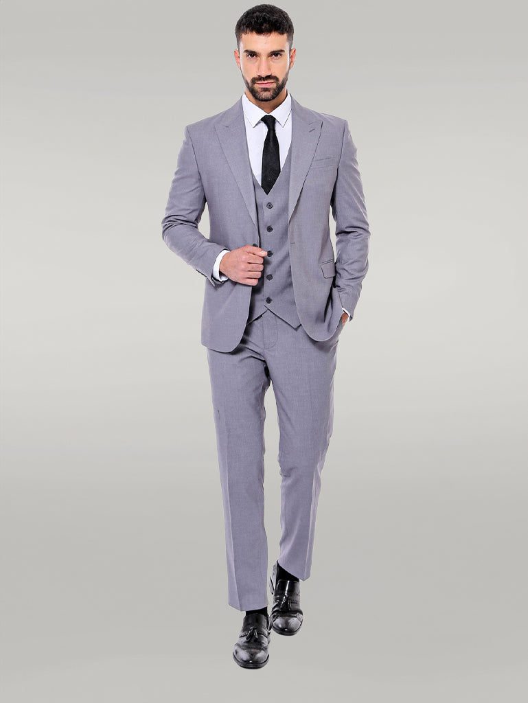 Grey Men's Plain Suit with Vest