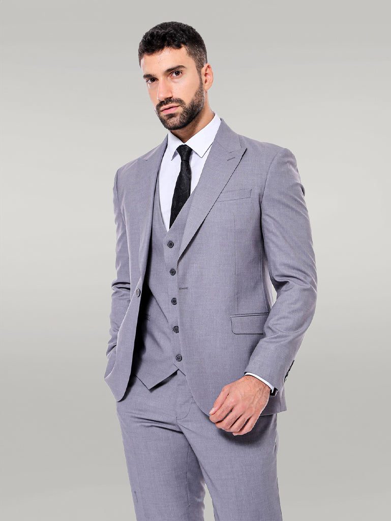 Grey Men's Plain Suit with Vest