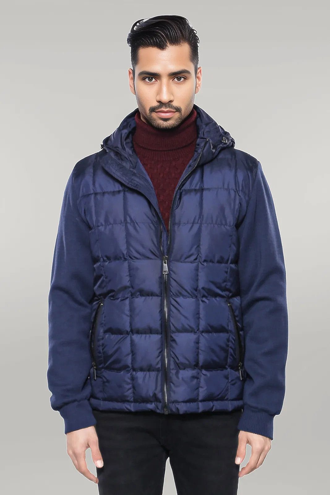 Hooded Navy Blue Men Winter Coat