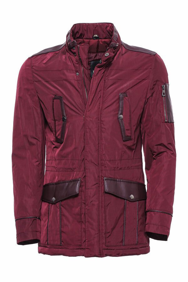 Leather Modeled Burgundy Slim Fit Quilted Jacket