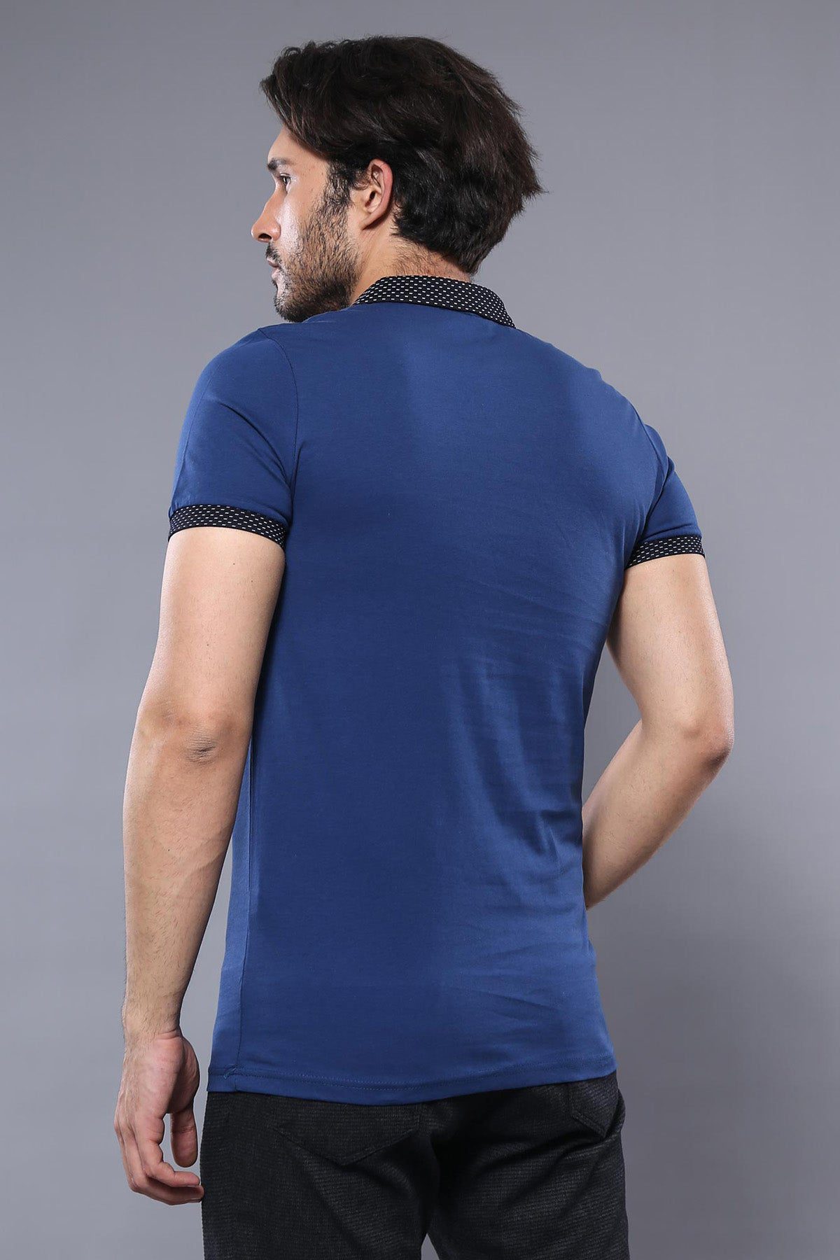 Men's Blue Polo T-Shirt Navy Detailed