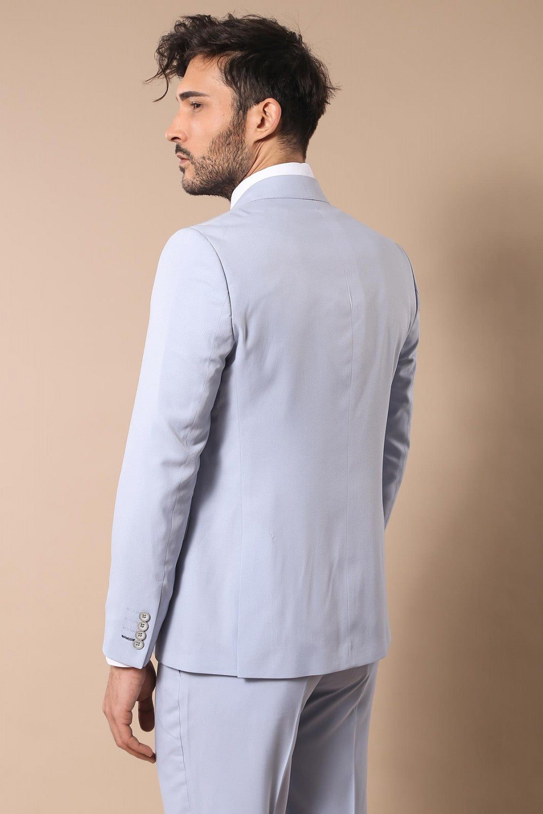 Mono Lapel Patterned Light Blue Tuxedo Suit