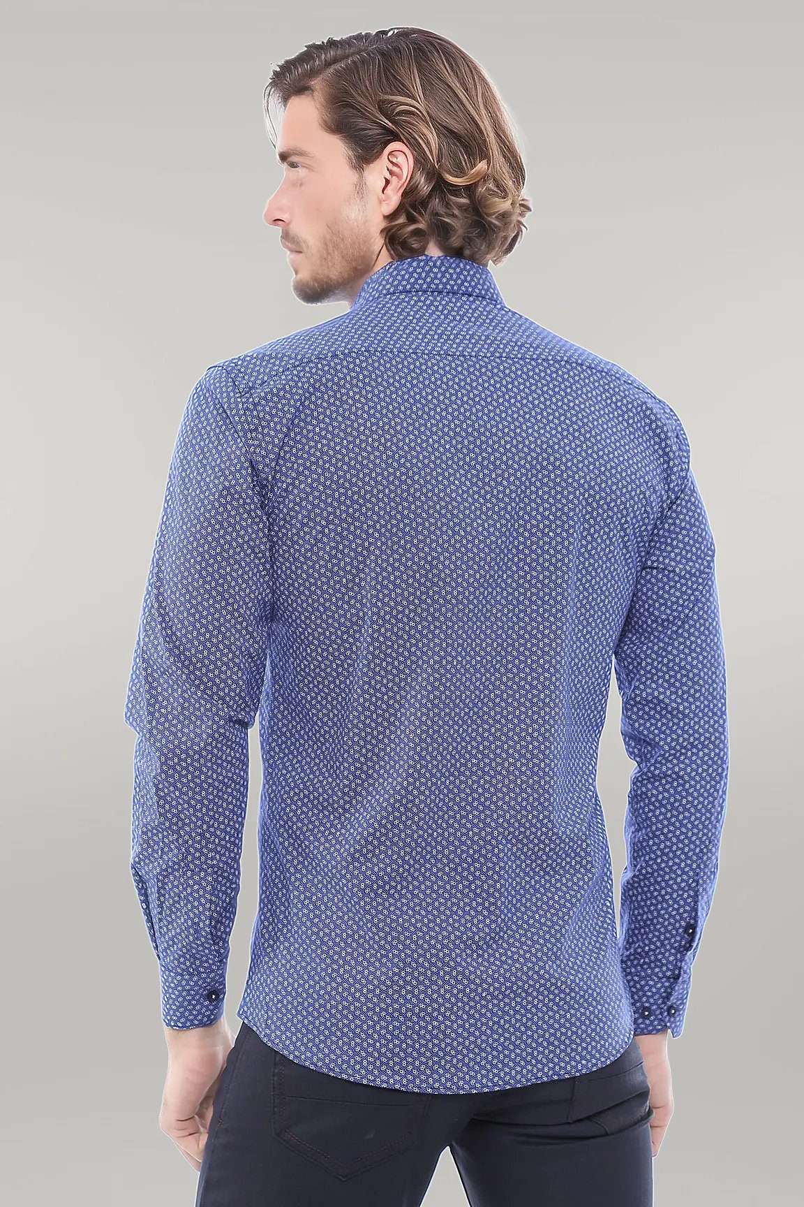 Navy Blue Patterned Shirt