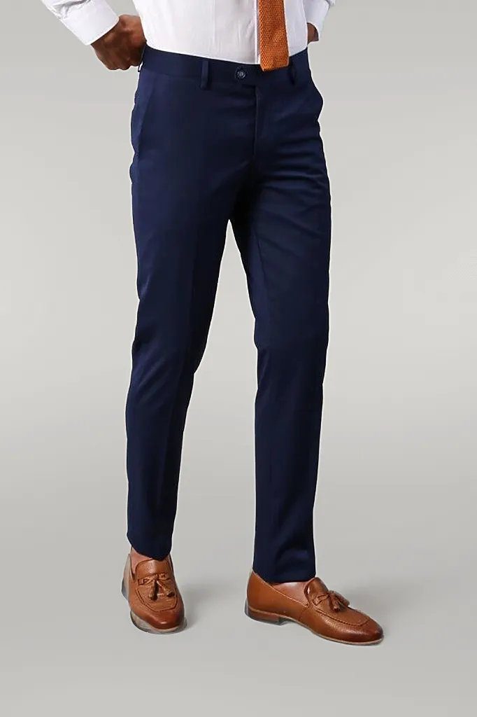 Navy Blue Self-Patterned Vested Suit