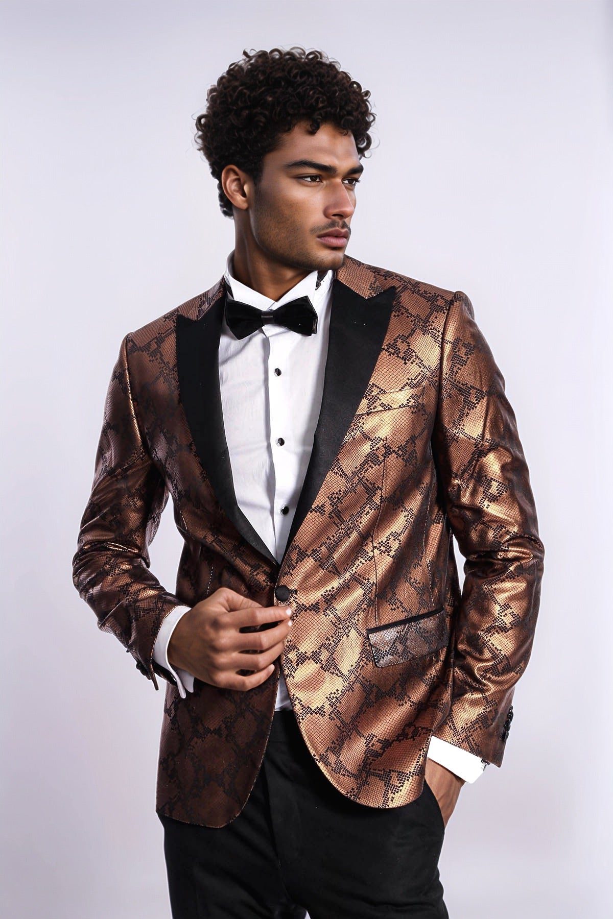 Patterned Slim Fit Brown Men Stage Tuxedo Blazer