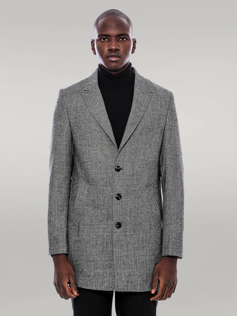 Peak Lapel Grey Men Short Coat