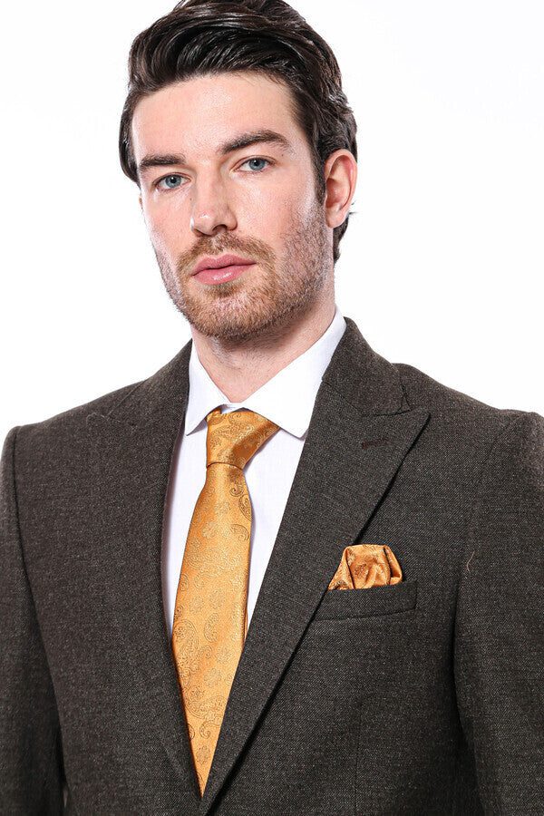 Peak Lapel Khaki Men's Blazer