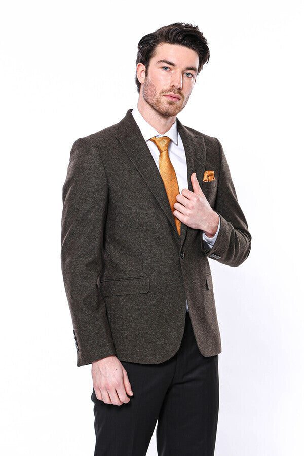 Peak Lapel Khaki Men's Blazer