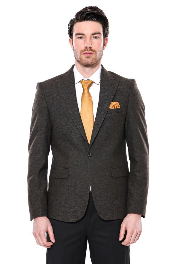 Peak Lapel Khaki Men's Blazer