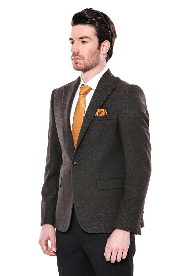 Peak Lapel Khaki Men's Blazer