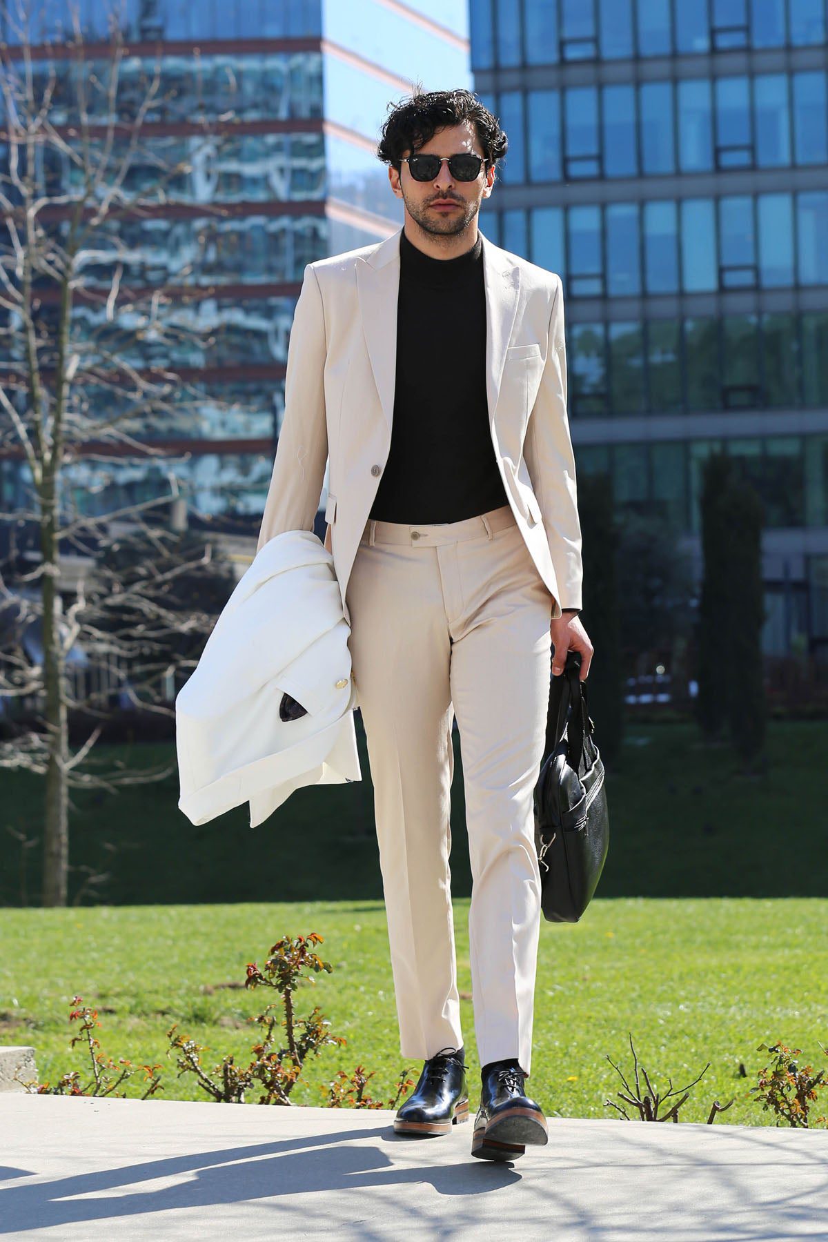 Plain 2 Piece Slim Fit Cream Men Suit