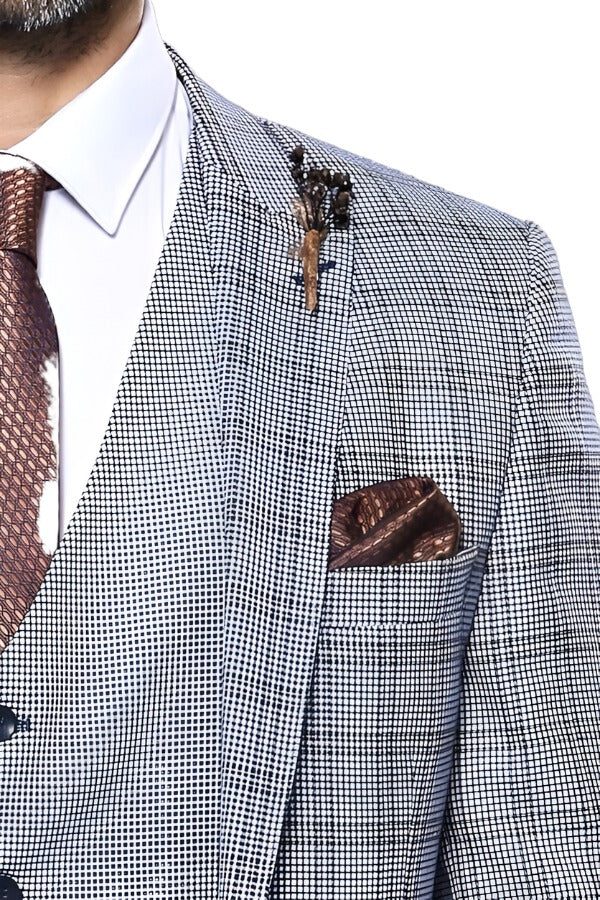 Plain Blue Vested Men's Suit