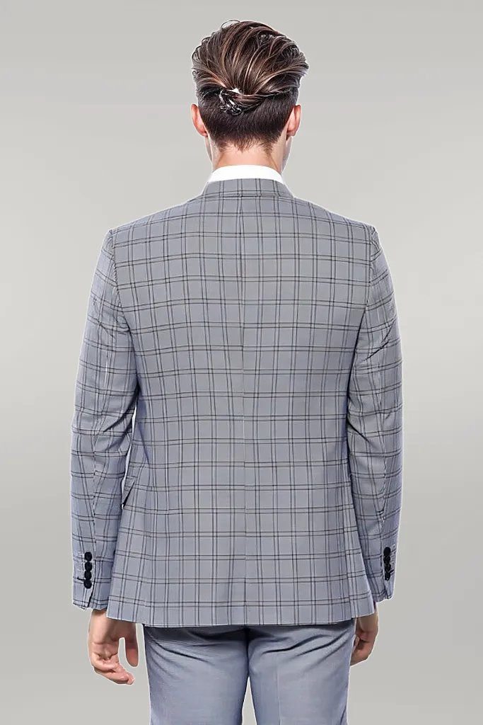 Plain Blue Vested Men's Suit