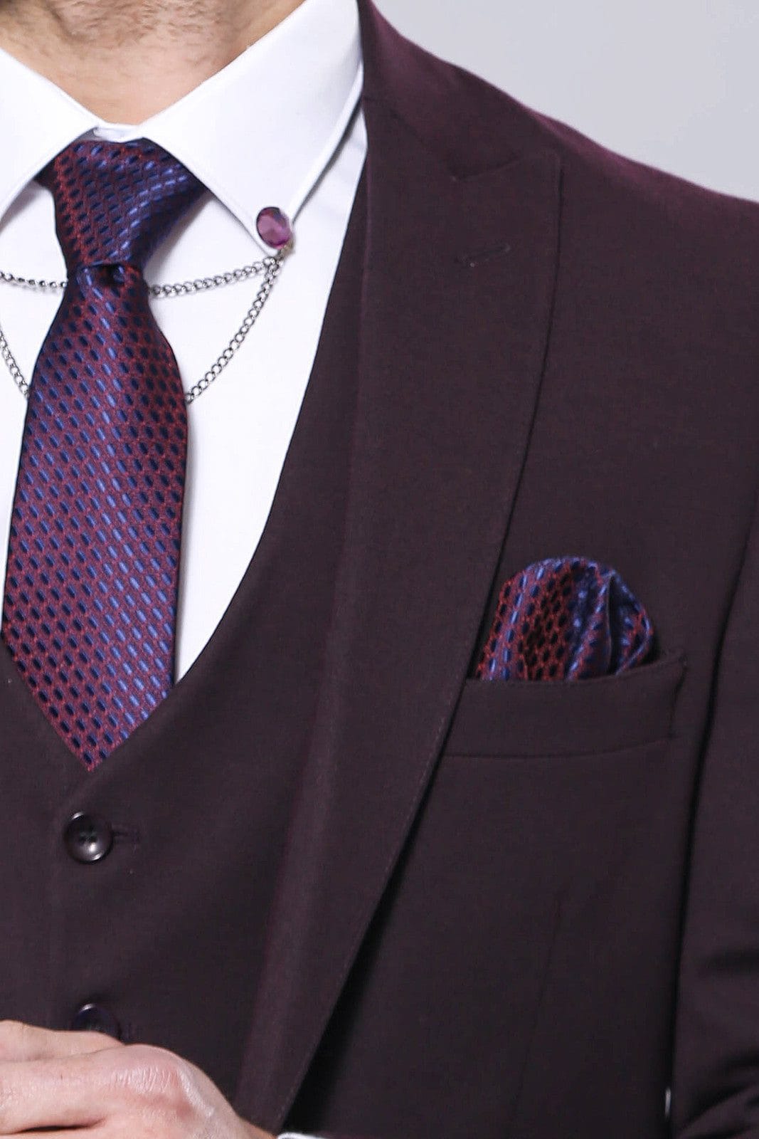 Plain Burgundy Vest Blazer Set