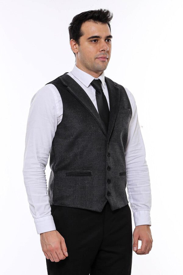 Plain Collared Anthracite Men Vest