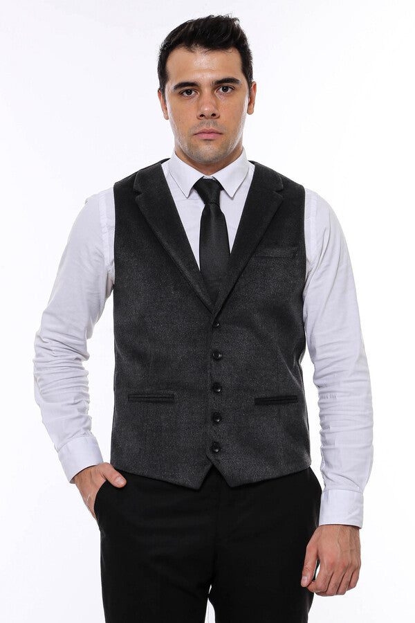 Plain Collared Anthracite Men Vest
