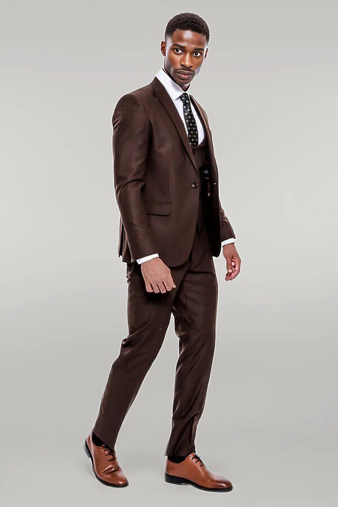 Plain Slim Fit Brown Men Suit
