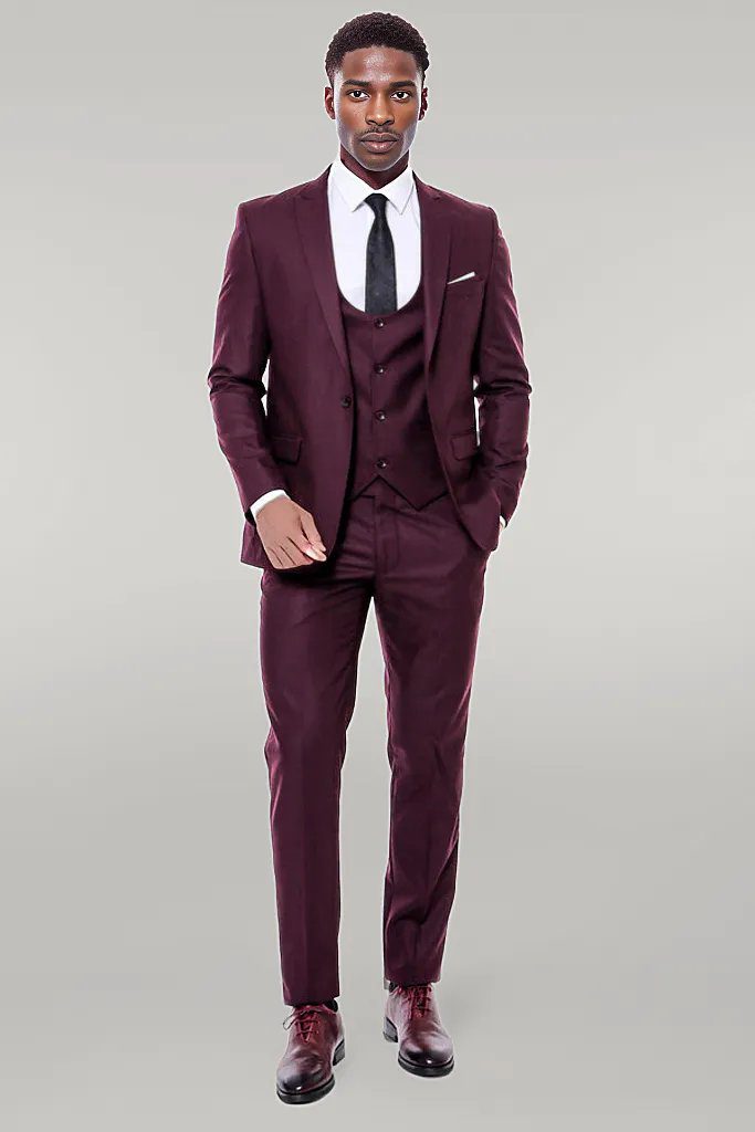 Plain Slim Fit Burgundy Men Suit