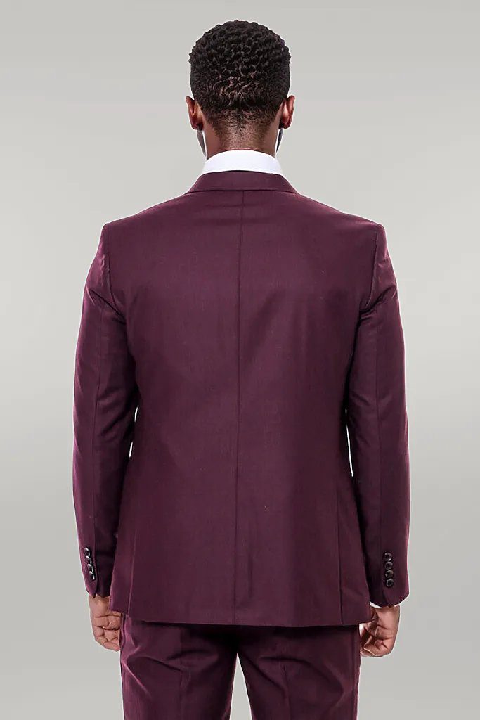 Plain Slim Fit Burgundy Men Suit