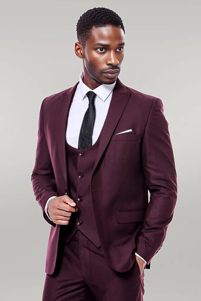 Plain Slim Fit Burgundy Men Suit
